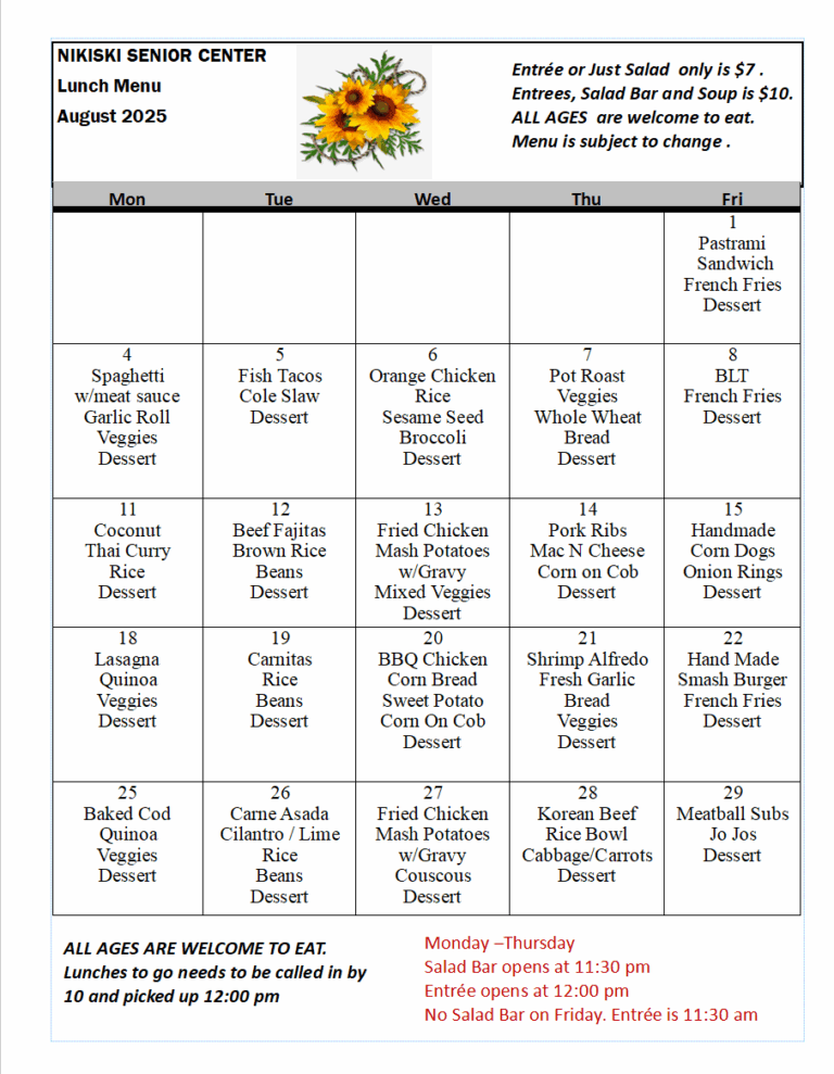 Lunch Menu - Nikiski Senior Center